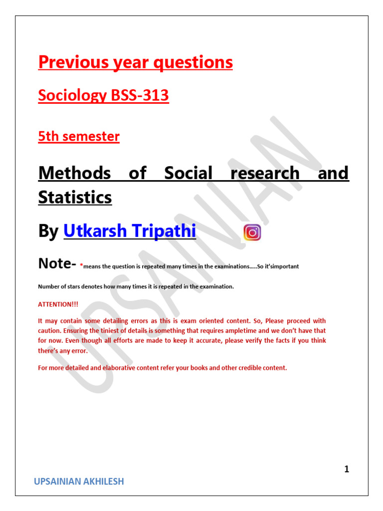 Pyq's Bss-313-Methods of Social Research and Statistics | PDF | Methodology | Survey Methodology