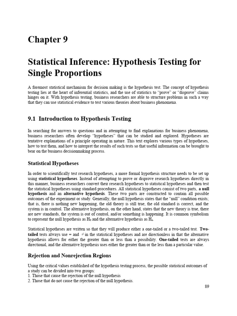 CH 09 | PDF | Statistical Hypothesis Testing | Type I And Type Ii Errors