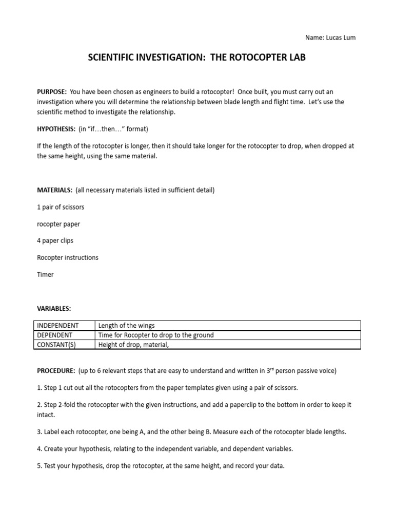 0-3 Rotocopter Lab Questions | PDF | Hypothesis | Scientific Method