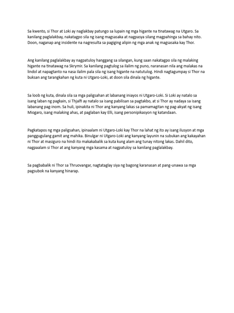 SUMMARY OF THOR AND LOKI ( TAGALOG) | PDF