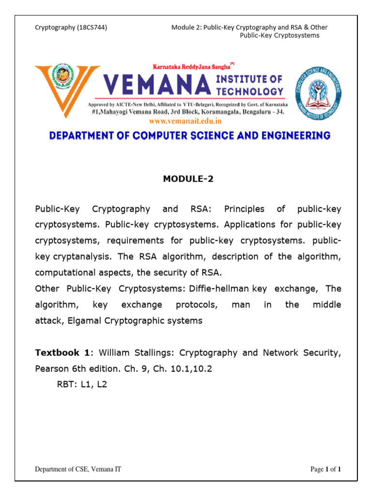 18CS744 Cryptography - Module 2 Notes | PDF | Computers