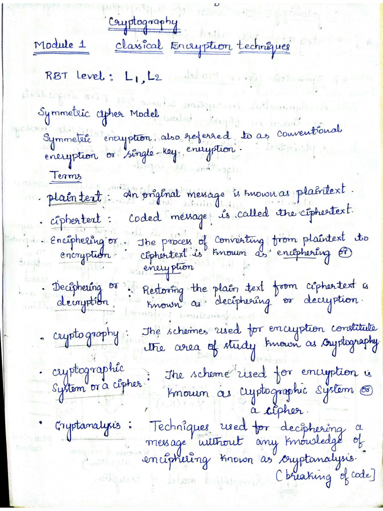 18CS744 Cryptography Module 1 Notes | PDF