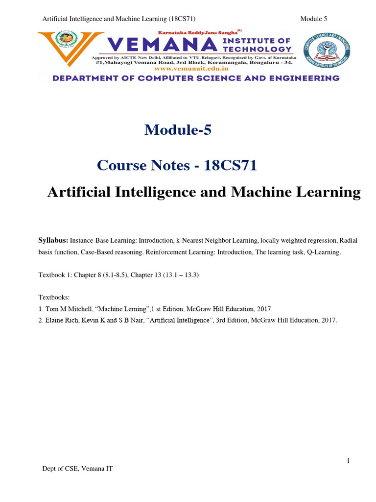 18CS71 AI & ML Module 5 Notes | PDF | Regression Analysis | Machine ...