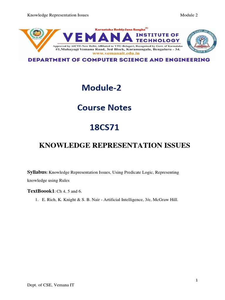18CS71 - Part1 - Module2 - Knowledge Representation | PDF