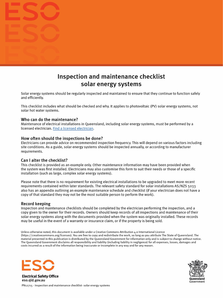 Inspection and Maintenance Checklist Solar Energy Systems 3 | Download ...