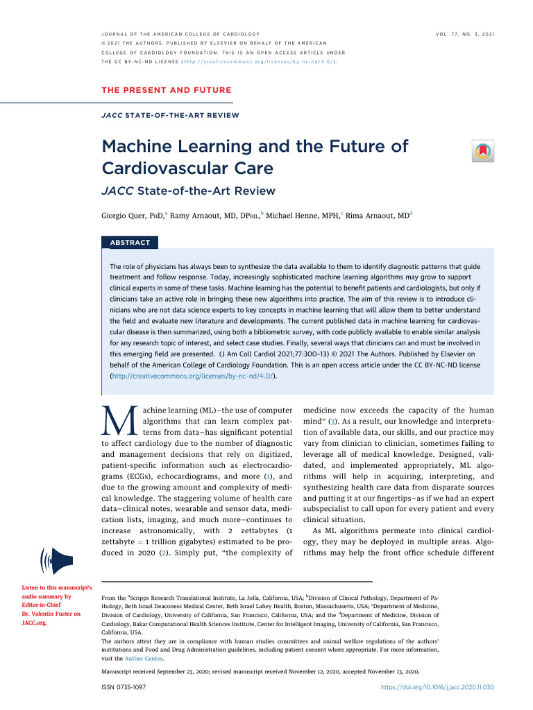 Machine Learning and The Future of Cardiovascular Care | PDF | Machine Learning | Cardiology