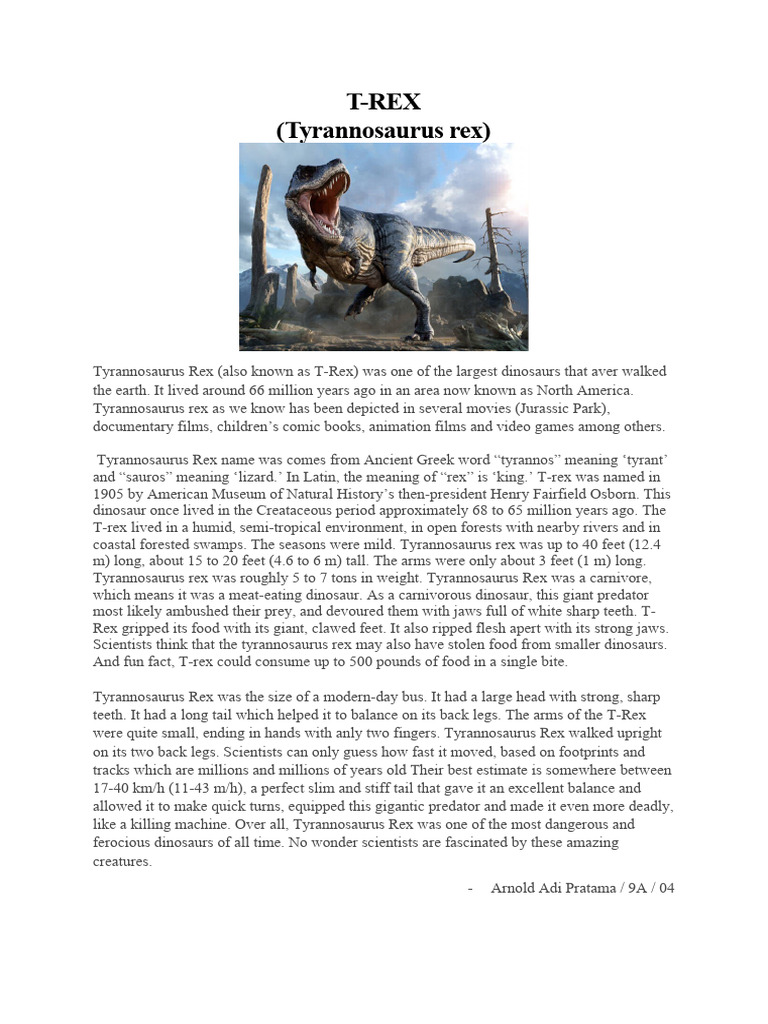 Report Text T-Rex | PDF | Tyrannosaurus