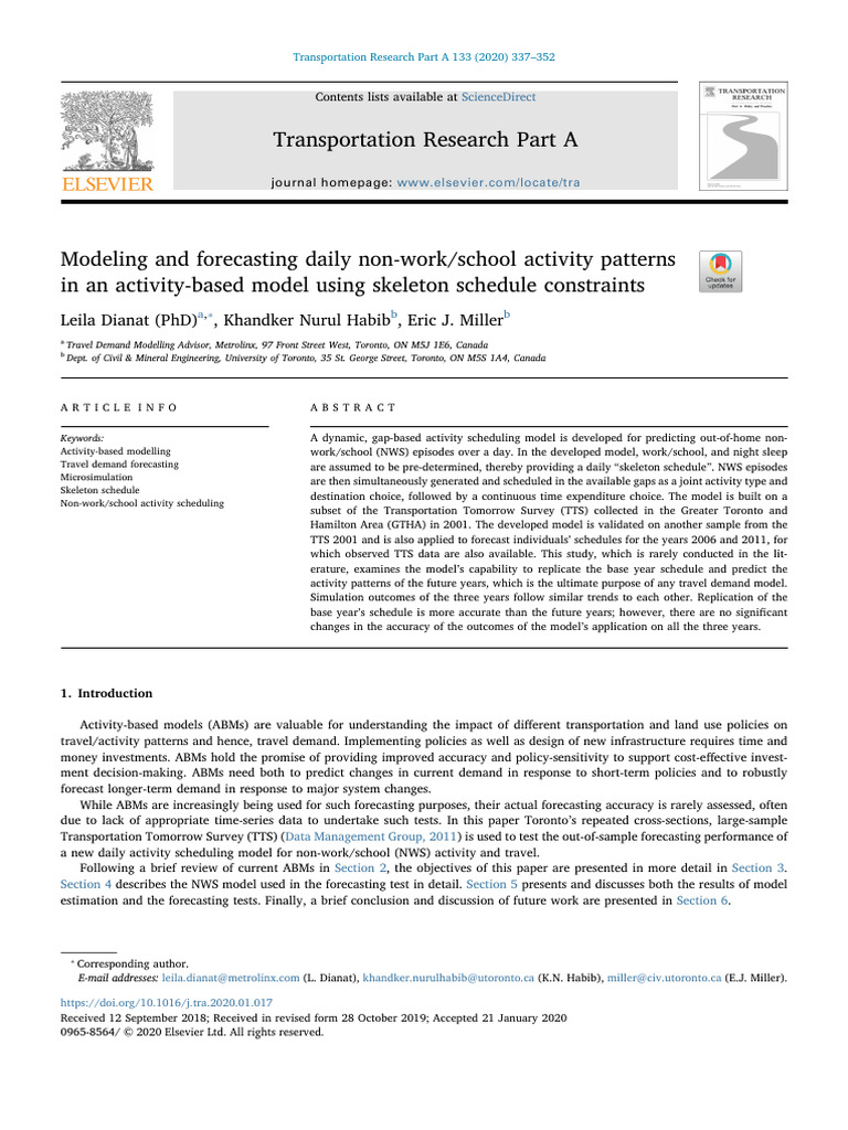 Modeling and Forecasting Daily Non-Work - School Activity Patterns in An Activity-Based Model ...