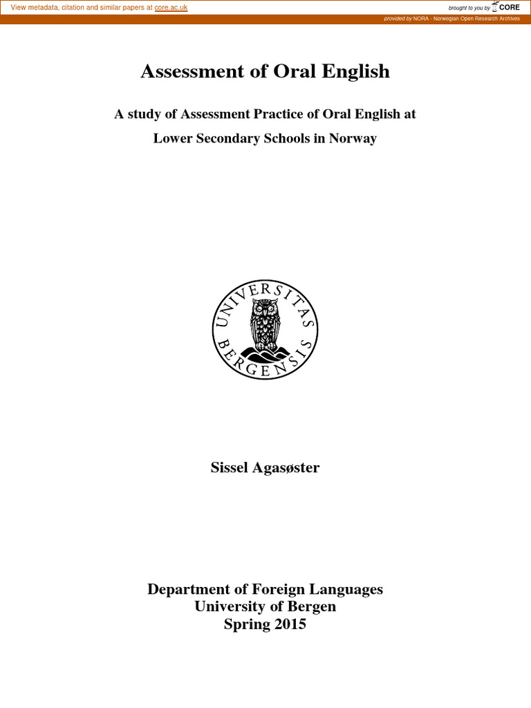 A Study of Assessment Practice of Oral English at Lower Secondary ...