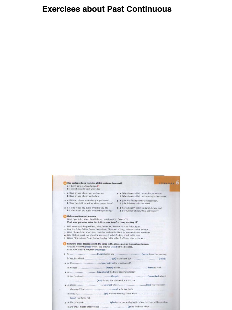 Exercices About Past Continuous | PDF