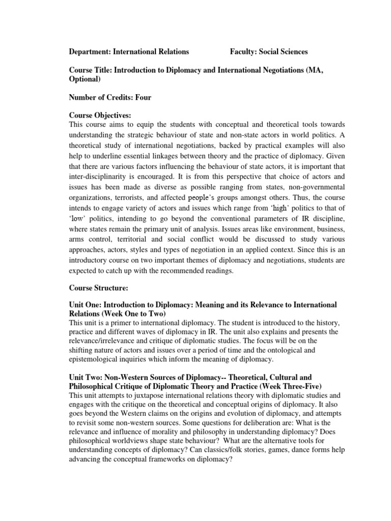 Intro to Diplomacy & Negotiations | PDF | Theory | Diplomacy