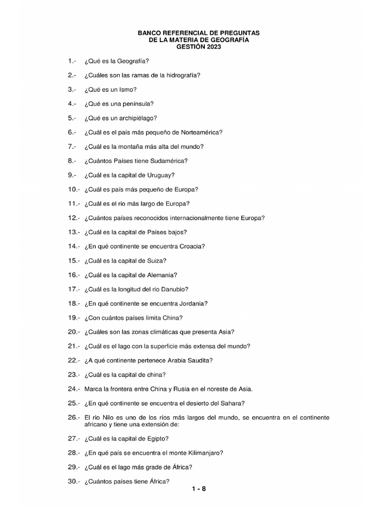 Banco de Preguntas Geografía Colegio Militar | PDF