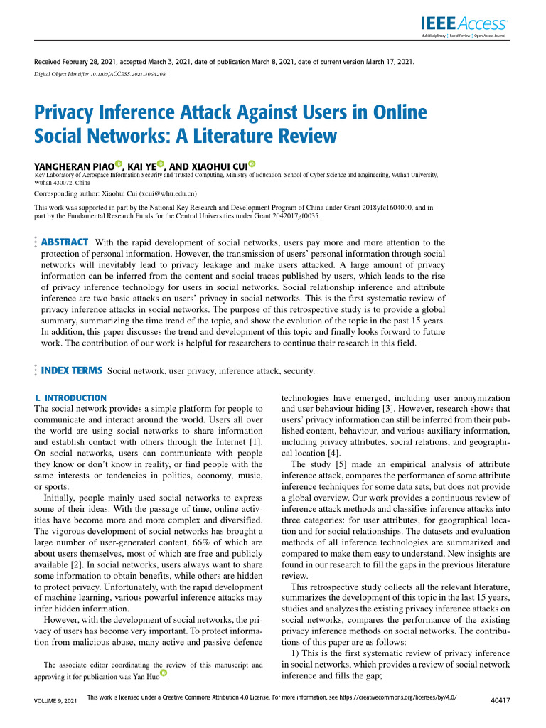 Privacy Inference Attack Against Users in Online Social Networks A Literature Review | PDF ...