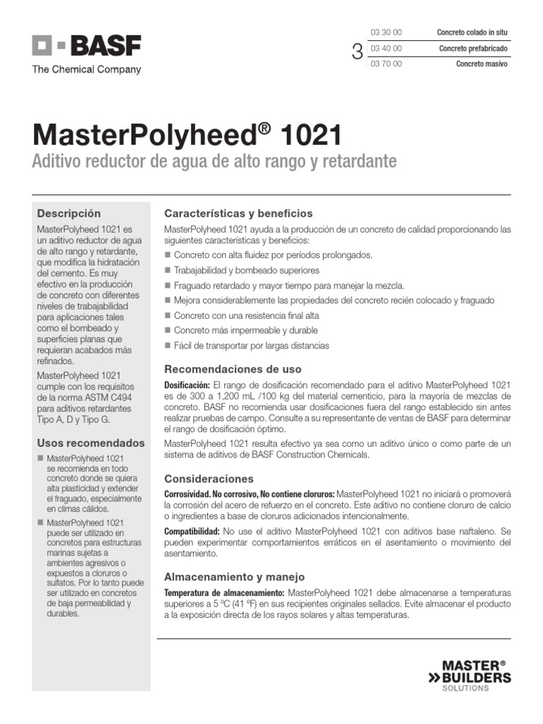 Masterpolyheed 1021-tds-sp | PDF | Hormigón | Materiales