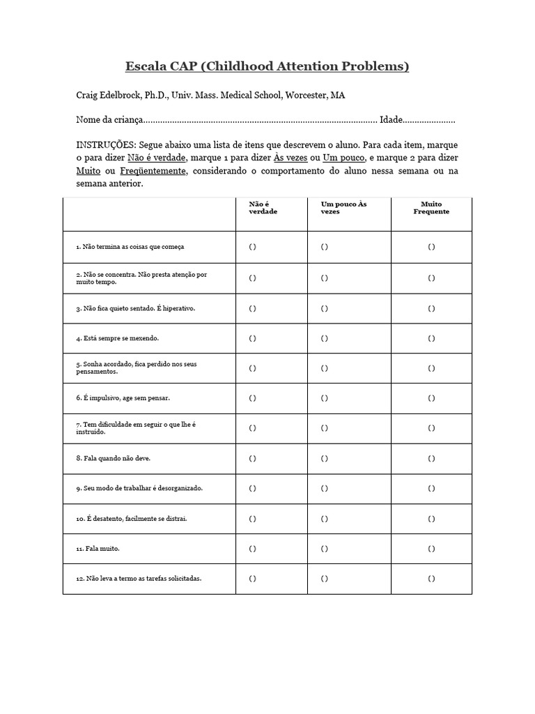 Escala CAP | PDF | Transtorno de déficit de atenção e hiperatividade