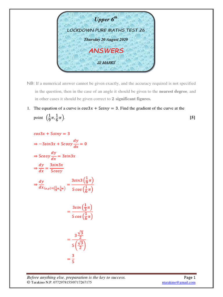 Trockers Pure Maths Test Answers | PDF | Equations | Significant Figures