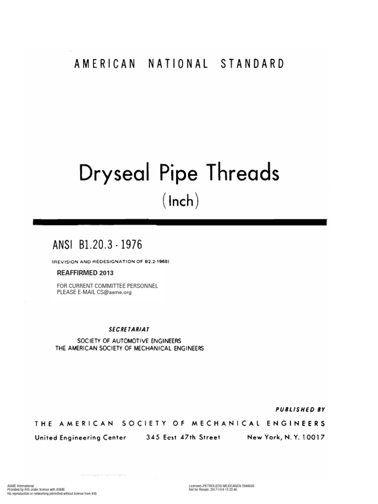 ANSI-B1.20.3-1976 DRYSEAL-PIPE THREADS-(INCH) | PDF | Machining ...