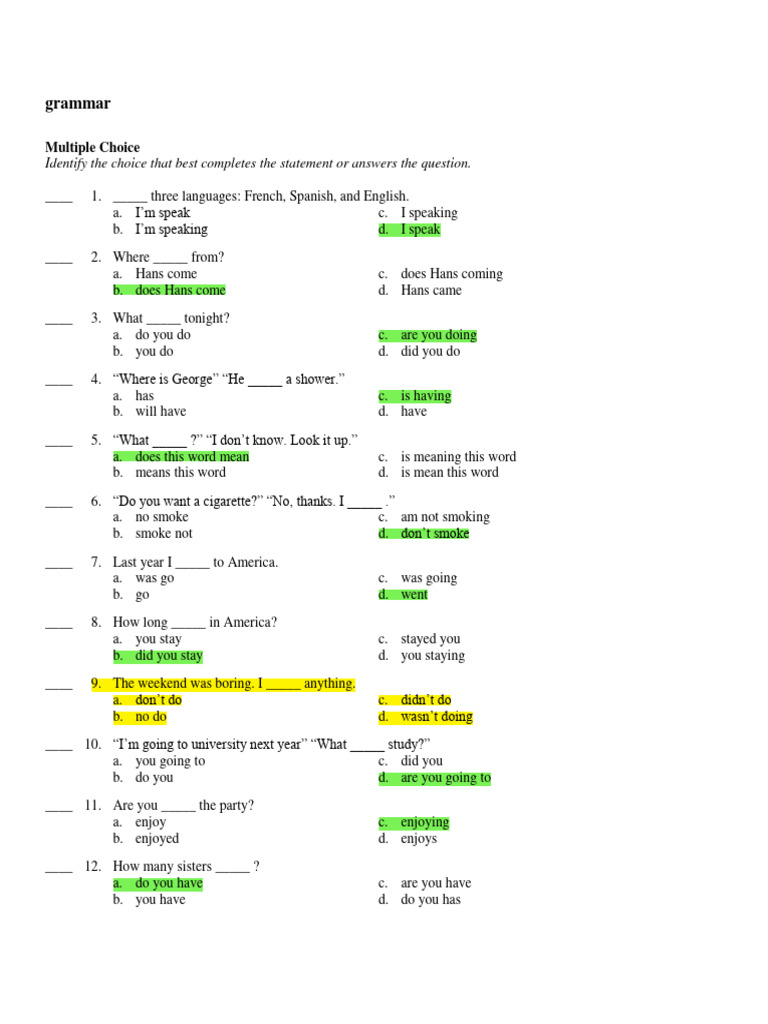 Grammar | Download Free PDF | Question