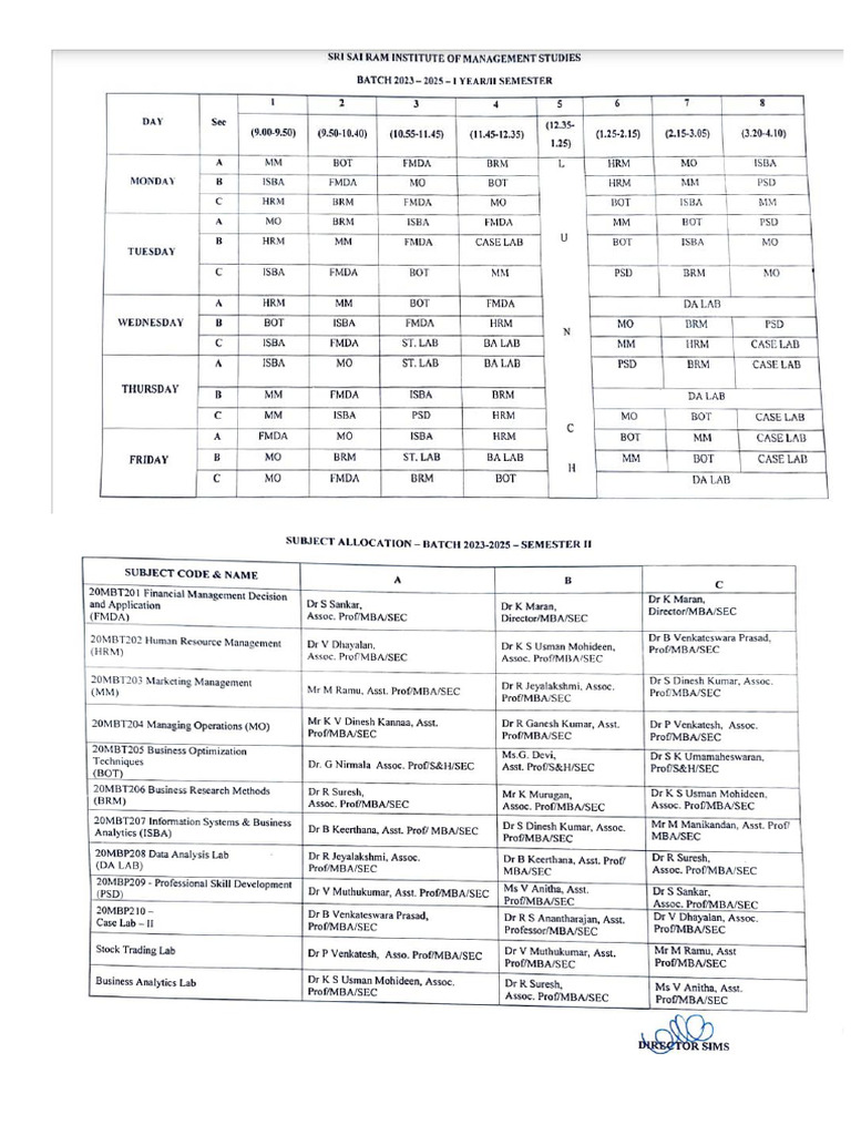 MBA 2nd Sem TIMETABLE - AY2023-24 | PDF