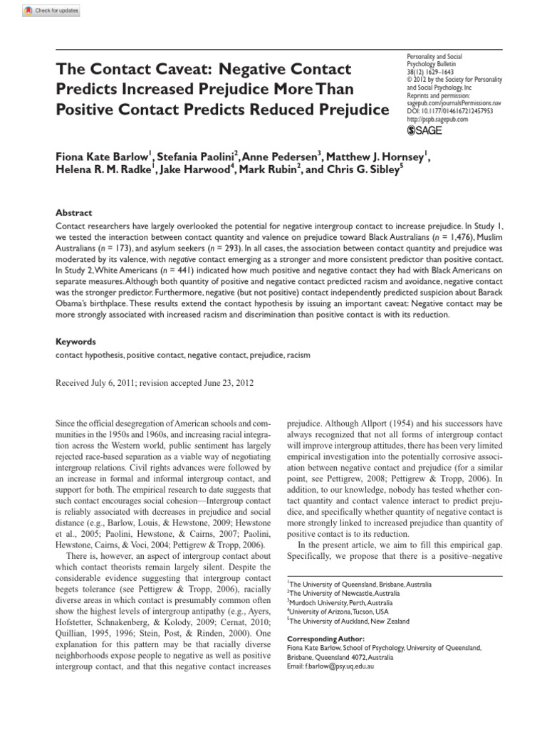 Negative Contact Increases Prejudice More | PDF | Prejudices | Psychology