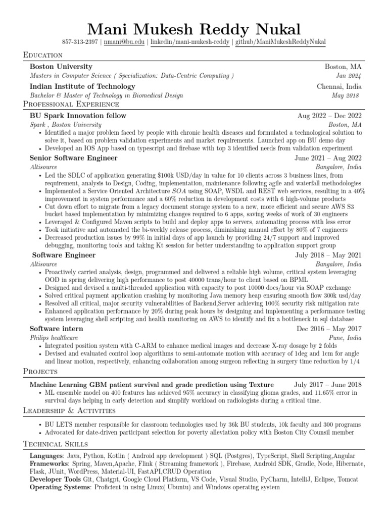 Mani Mukesh Resume Master | PDF | Service Oriented Architecture ...