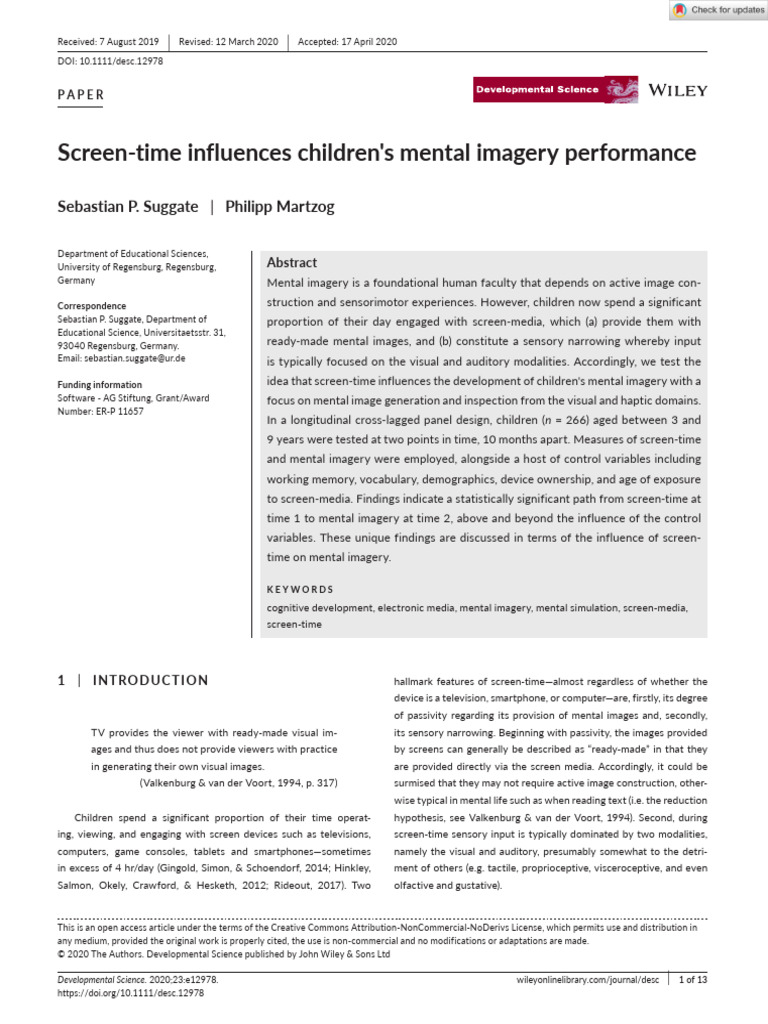 Developmental Science - 2020 - Suggate - Screen Time Influences ...