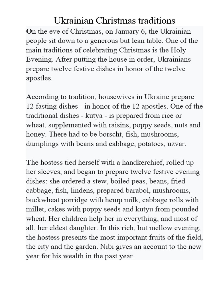 Ukrainian Christmas Eve Traditions | PDF | Christmas Eve | Christmas