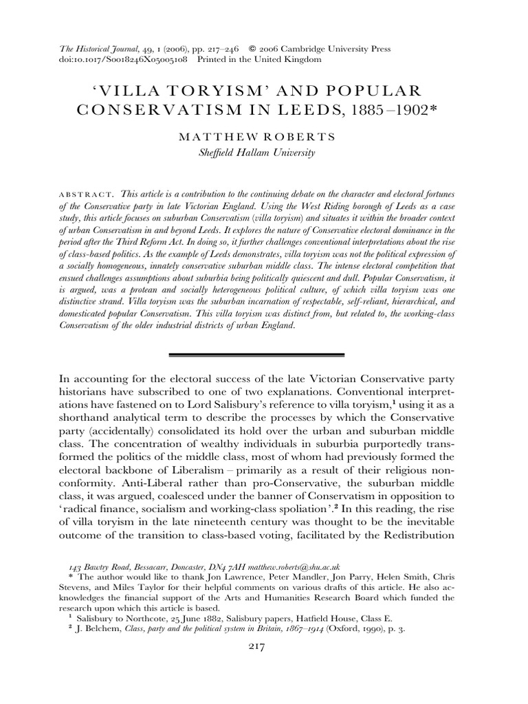 'Villa Toryism' and Popular Co | PDF | Conservative Party (Uk ...