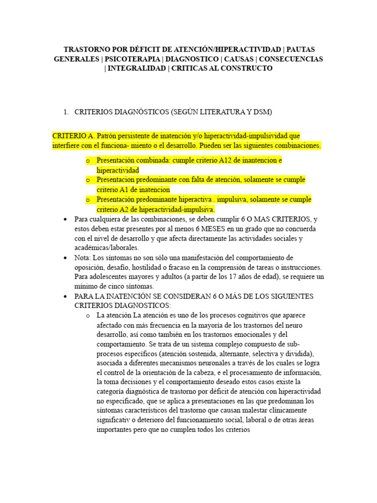 Trastorno Por Déficit de Atención | Descargar gratis PDF | Desorden hiperactivo y deficit de ...