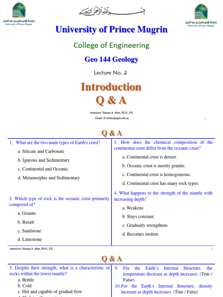 Lecture 2 Introduction Q&A | PDF | Rock (Geology) | Crust (Geology)