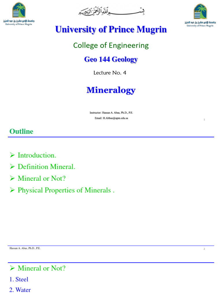 Lecture No. 4 Mineralogy | PDF | Minerals | Solid