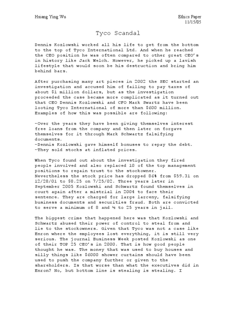 Tyco Scandal | PDF | Financial Markets | Money