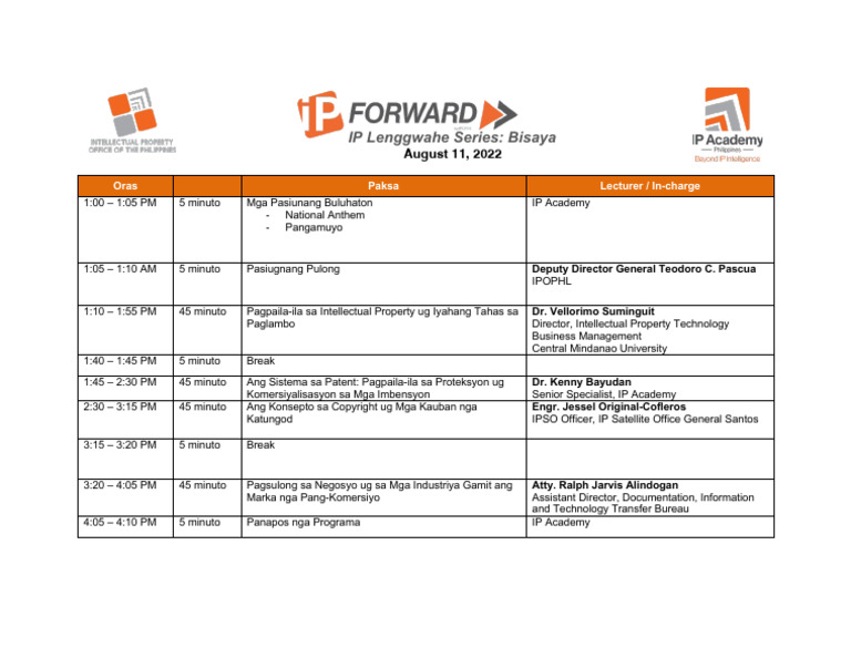 IP Forward IP Lenggwahe Series - Cebuano - Program | PDF