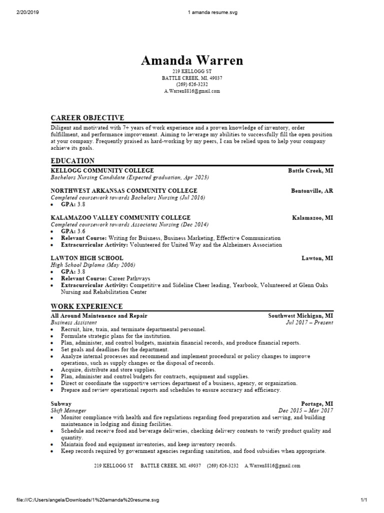 Inventory Applicant AMANDA WARREN 2.20.18 PFPF | PDF | Nursing | Economies