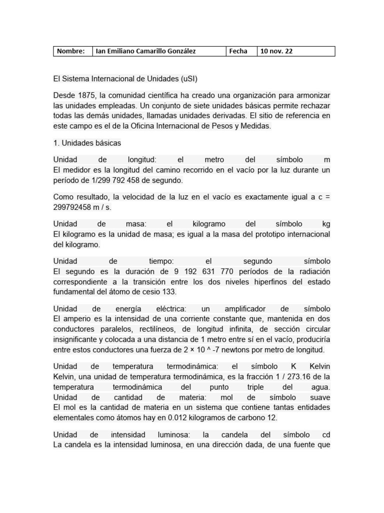 Act 2 Metologia | PDF | Unidades de medida | Sistema Internacional de Unidades