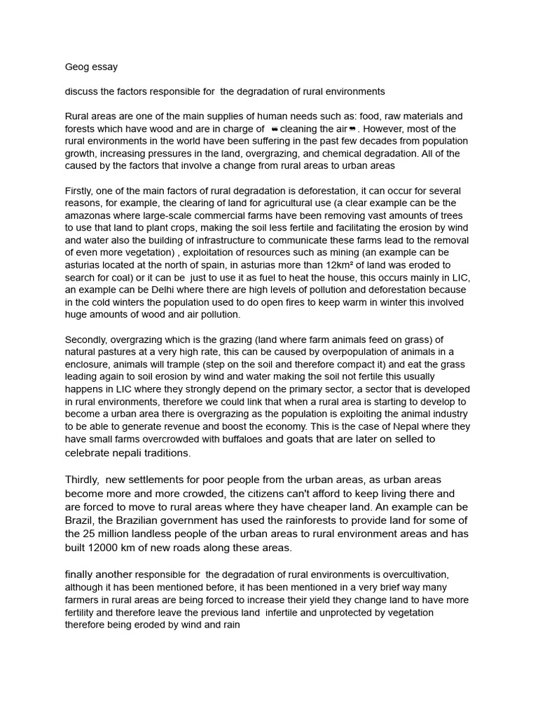 Geog Essay Rural Areas | PDF | Deforestation | Agriculture