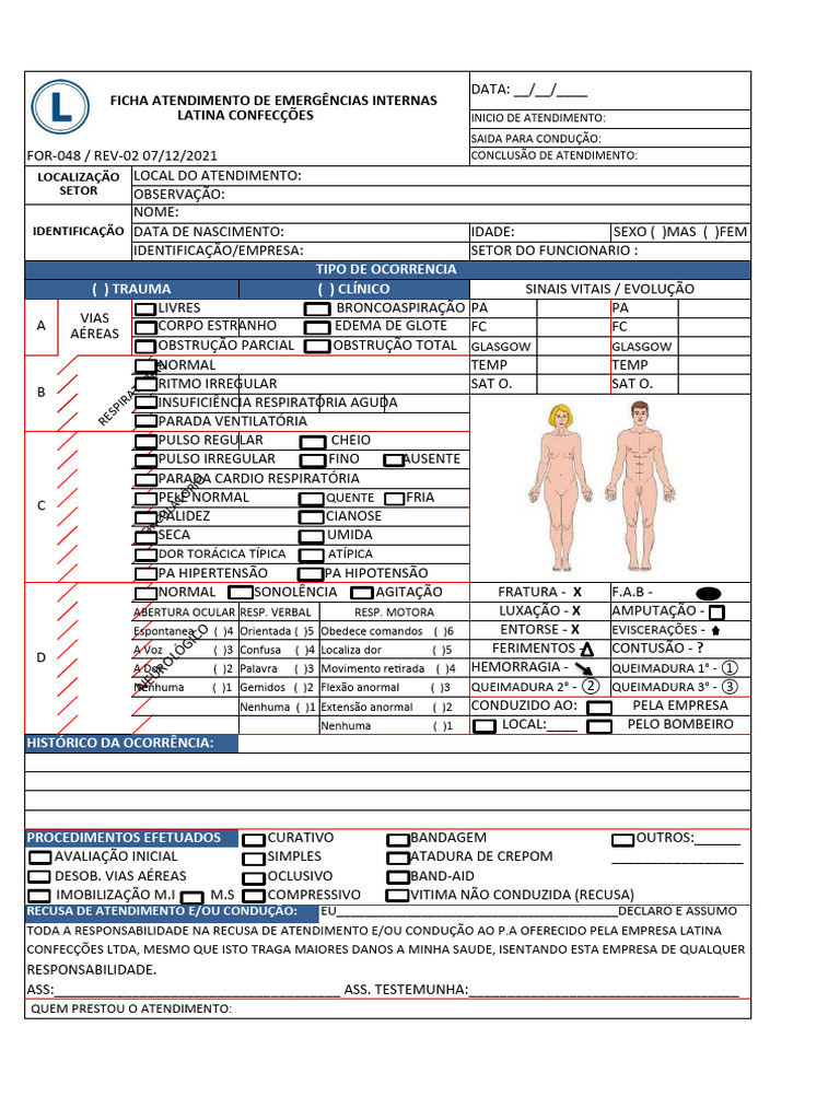 Ficha de Atendimento Interno - Brigadista Particular | PDF | Medicina ...