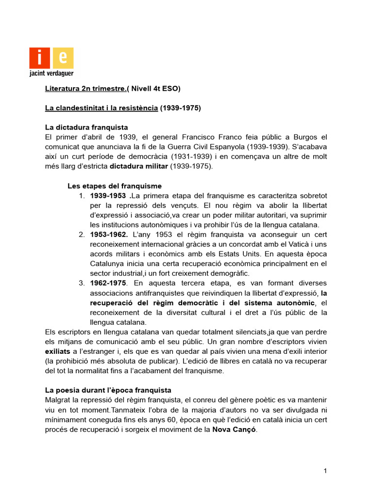 Literatura 2n Trimestre. Nivell 4t ESO | PDF