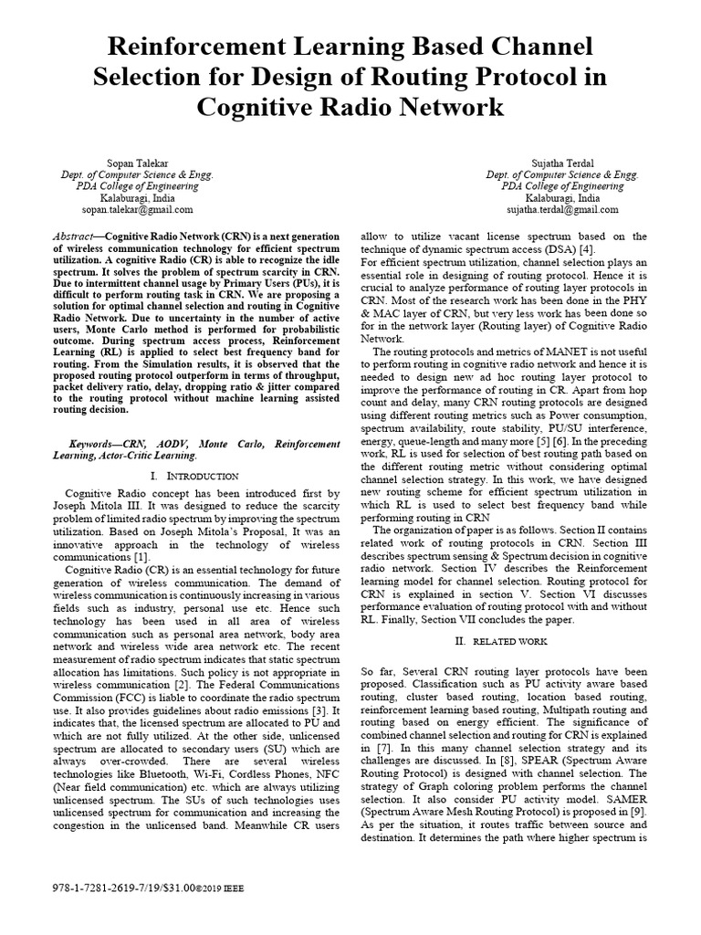 Chanel Selection Cognitiv | PDF | Routing | Cognitive Radio