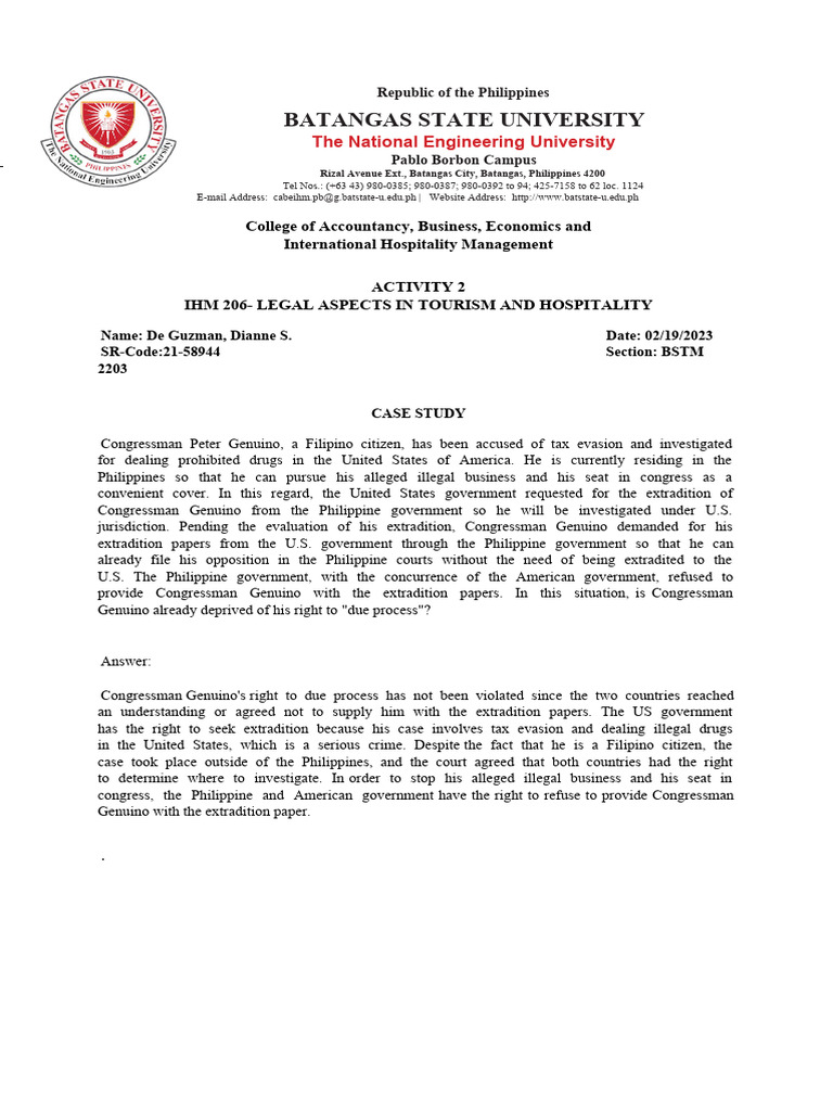 ACTIVITY 2 Case Study | PDF | Extradition | United States Congress