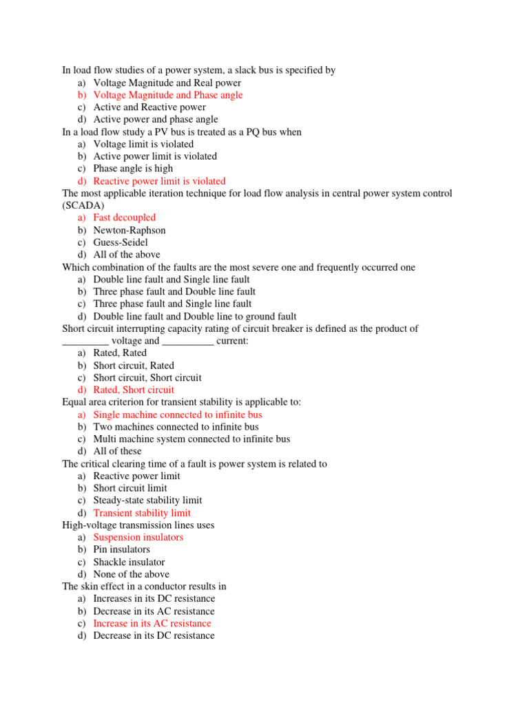 MCQ On PSA | PDF | Electric Power Transmission | Electric Power System