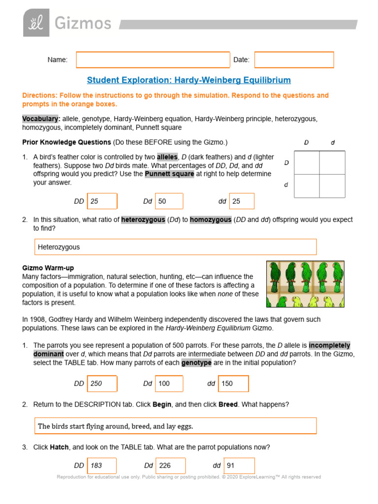CH 18 HardyWeinberg Gizmo | PDF | Zygosity | Dominance (Genetics)