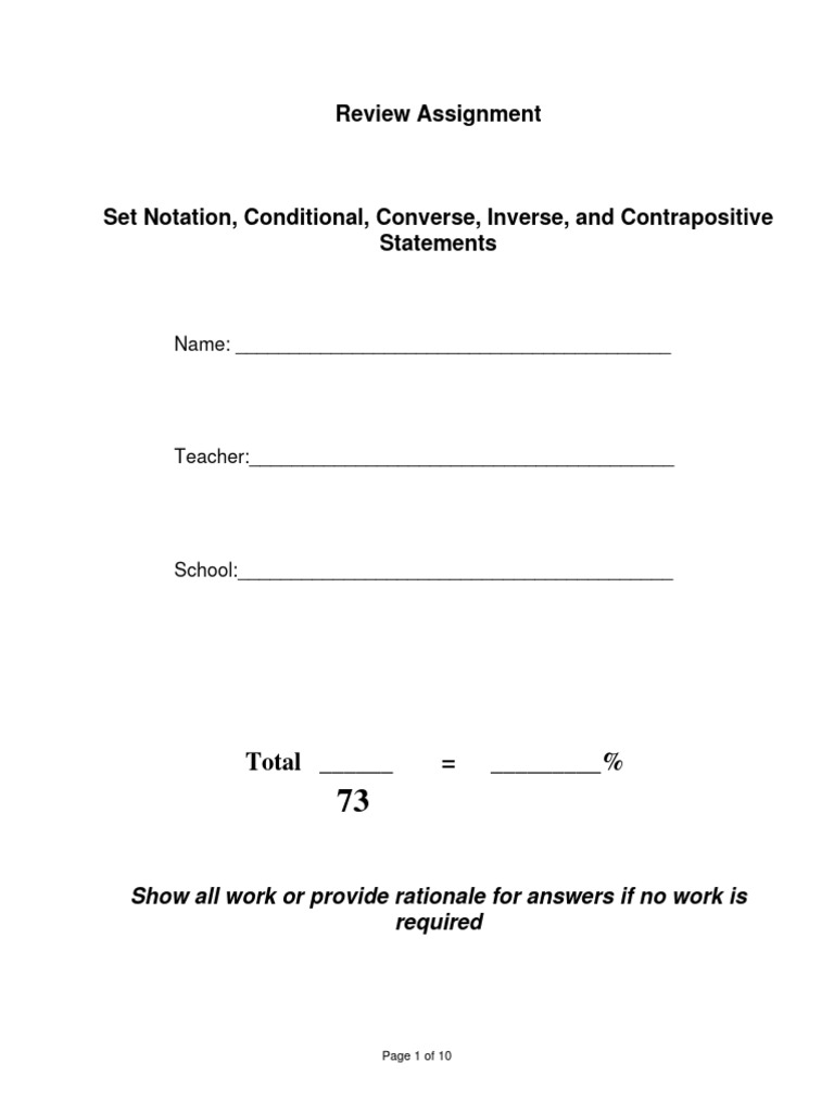 Unit 1 - Set Notation, Conditional, Converse, Inverse, and Contrapositive Statements - Review ...