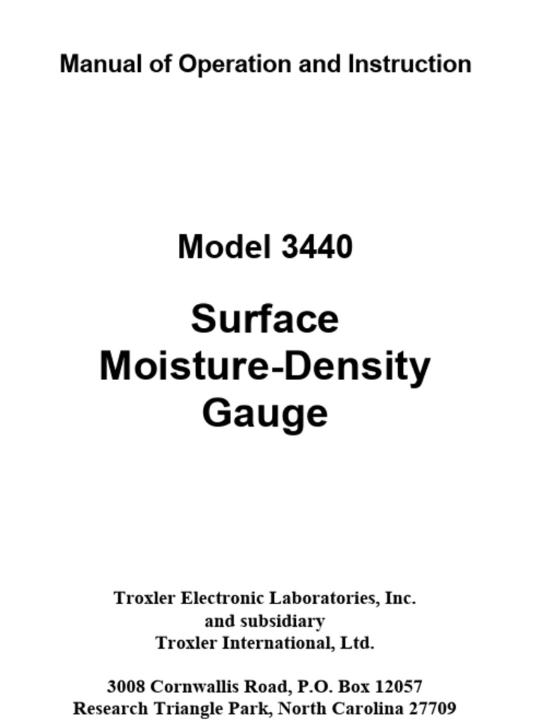 Troxler 3440 Operation Manual | PDF | Ionizing Radiation | Calibration