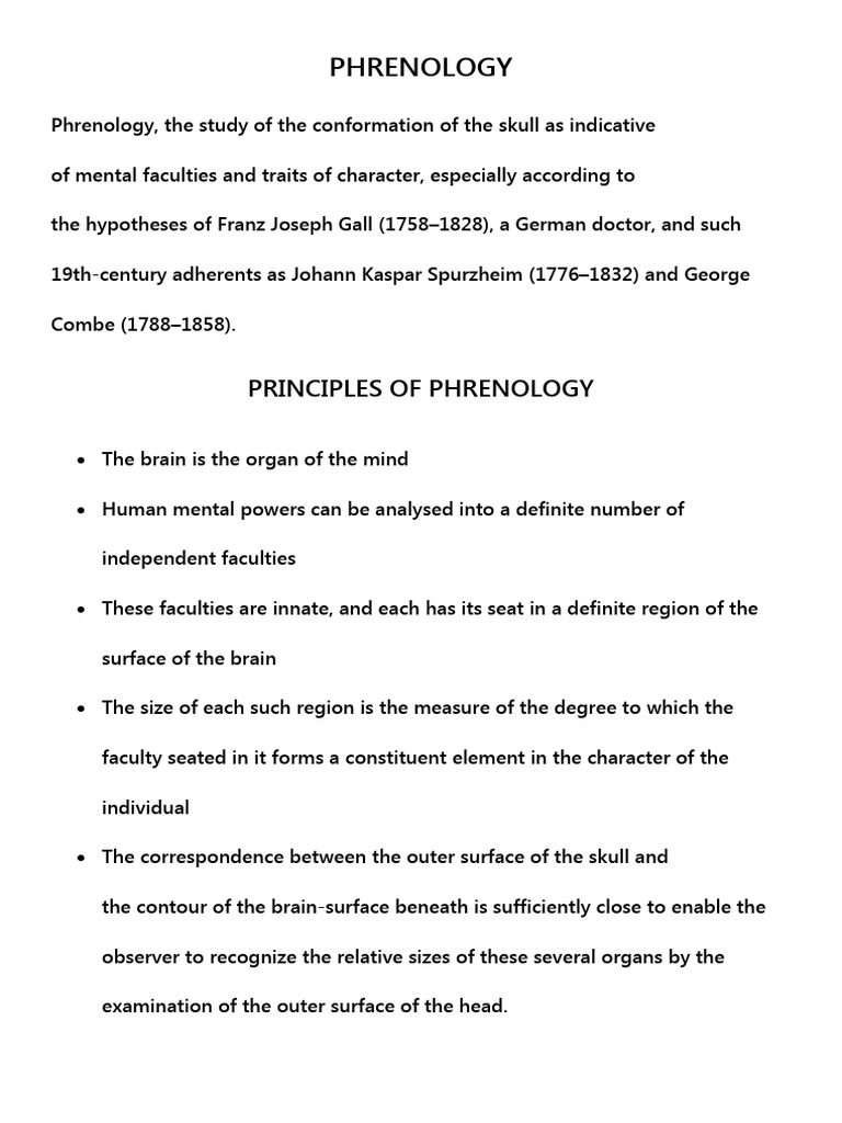 Phrenology: Skull Shape and Personality | PDF | Behavior | Science