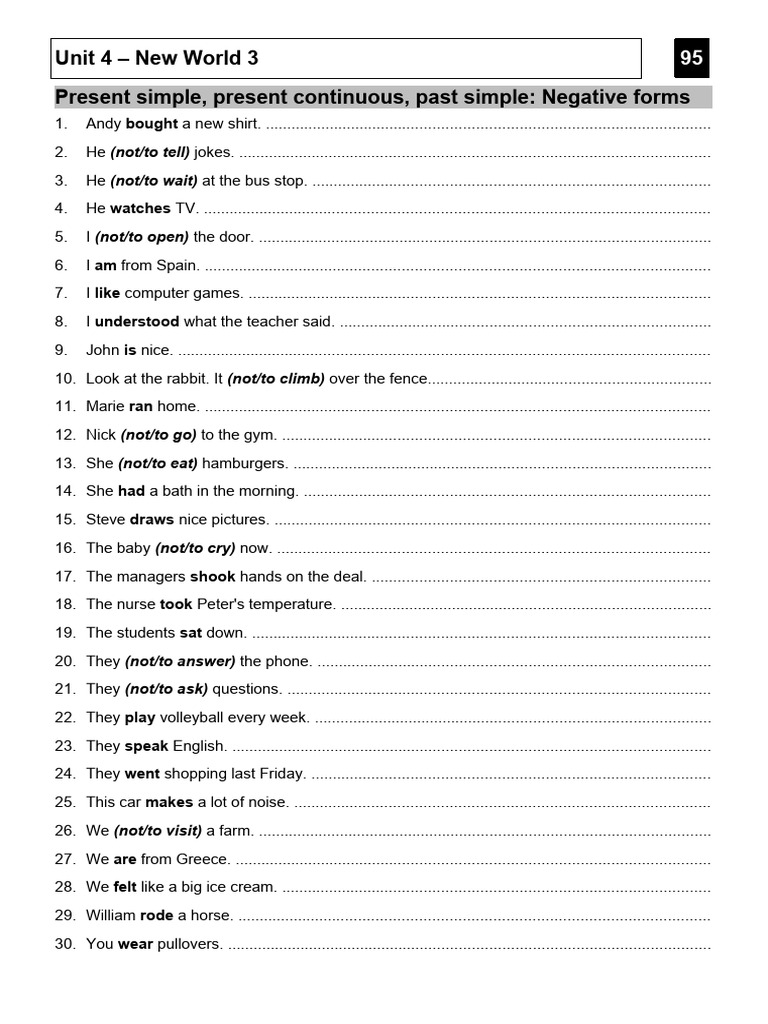 Present Simple / Present Continuous / Past Simple Negative Forms | PDF