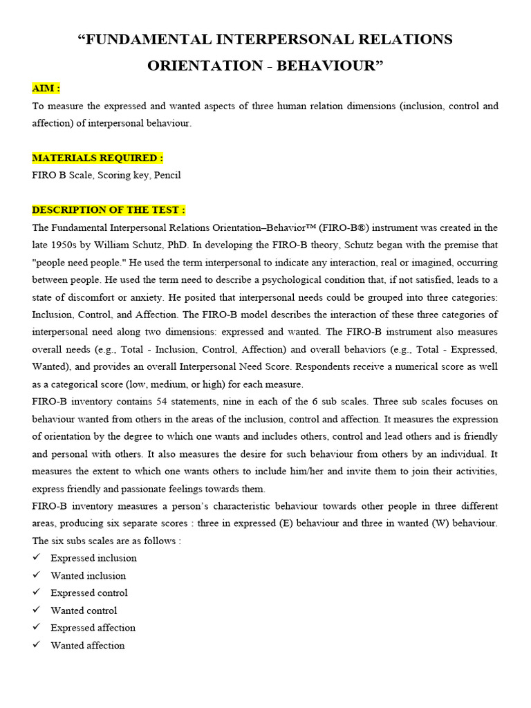 Firo B | Download Free PDF | Psychology | Psychological Concepts