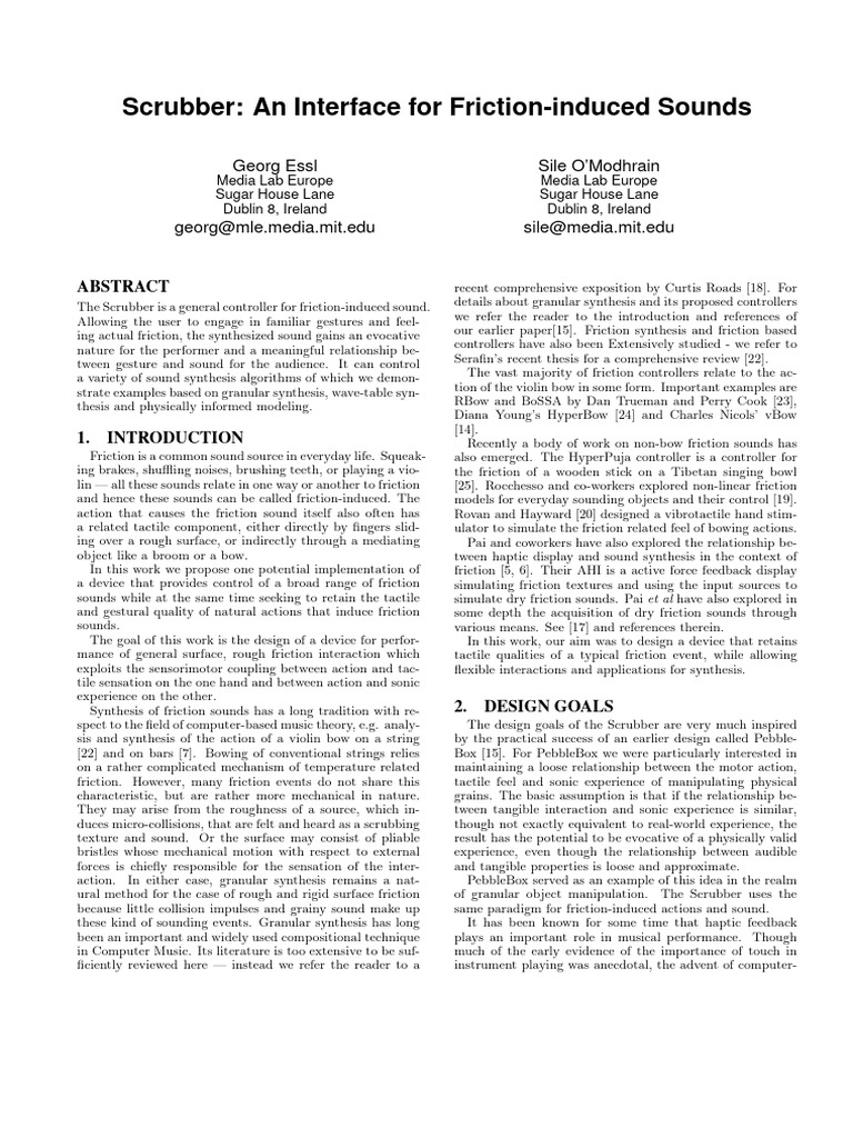 Scrubber An Interface For Friction Induced Sounds | PDF | Friction