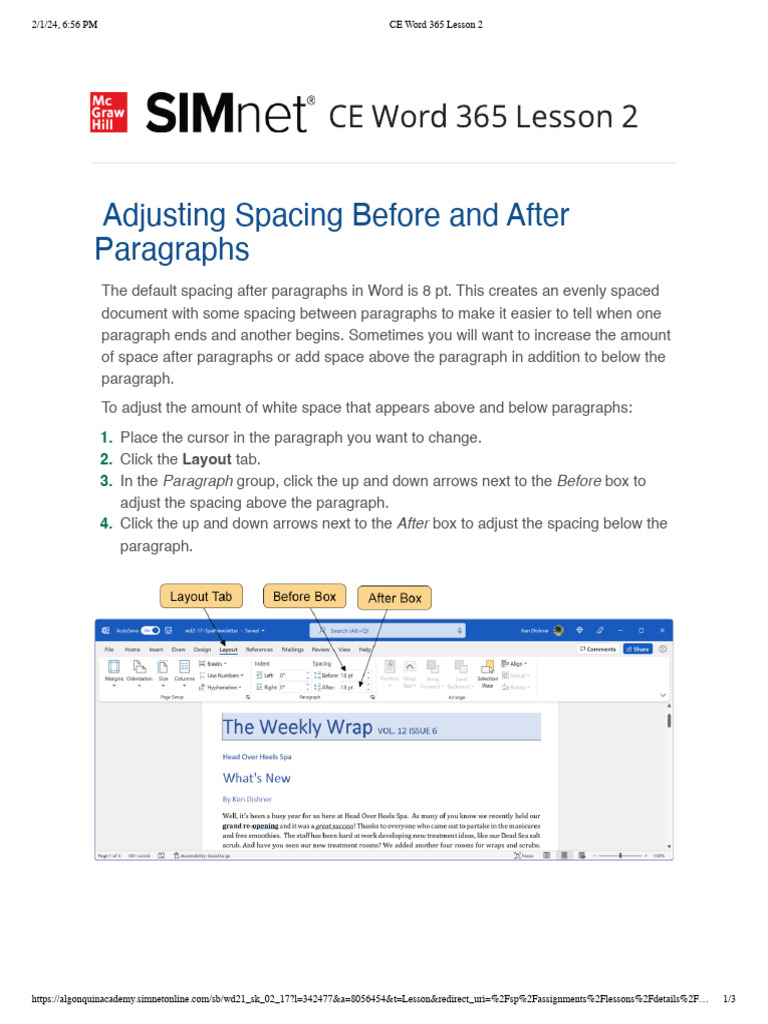 CE Word 365 Lesson 2-8 | PDF | Paragraph | Software