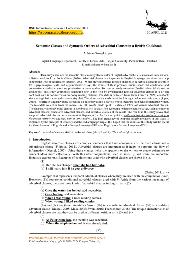 Semantic Classes and Syntactic Orders of Adverbial Clauses in A British Cookbook | PDF | Adverb ...